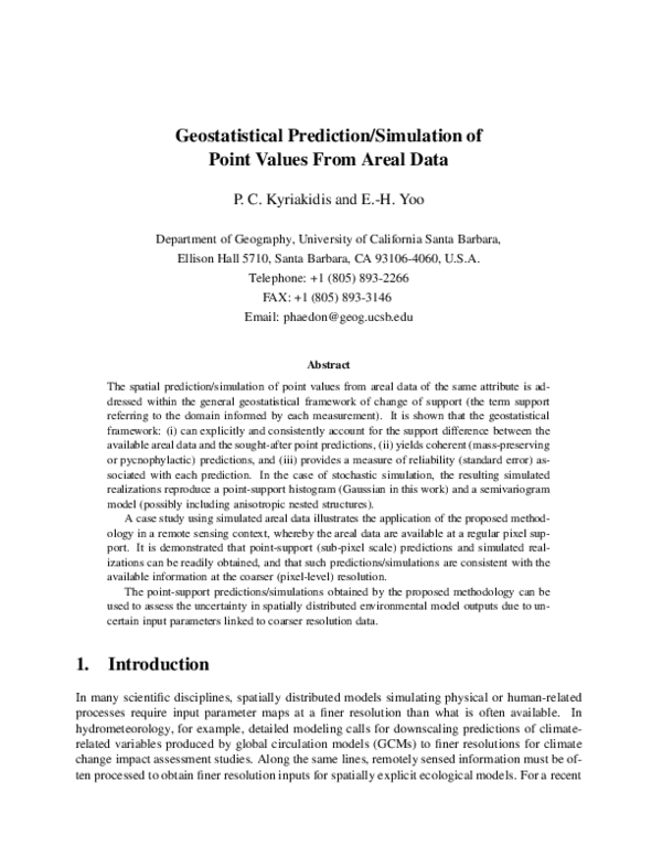 (PDF) Geostatistical Modeling of Areal to Point Data