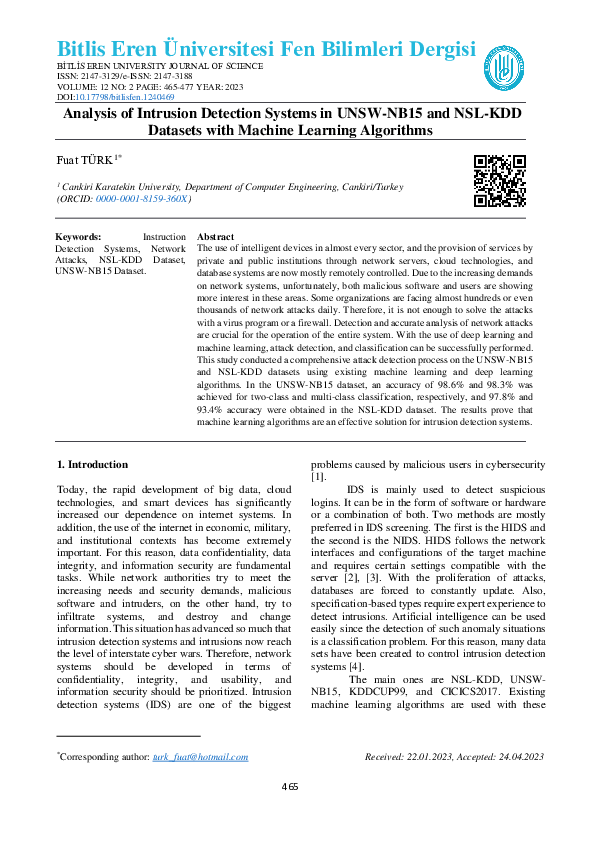 Pdf Analysis Of Intrusion Detection Systems In Unsw Nb15 And Nsl Kdd Datasets With Machine