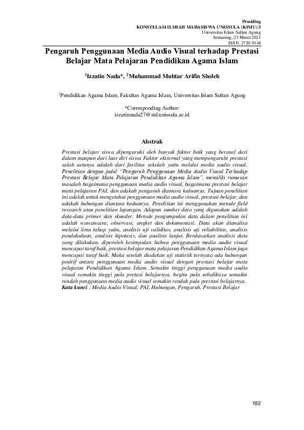 (PDF) Pengaruh Penggunaan Media Audio Visual terhadap Prestasi Belajar Mata Pelajaran Pendidikan ...