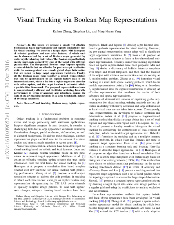 (PDF) Visual tracking via Boolean map representations