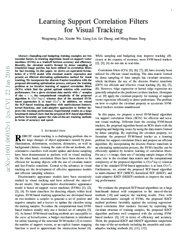 Pdf Learning Support Correlation Filters For Visual Tracking