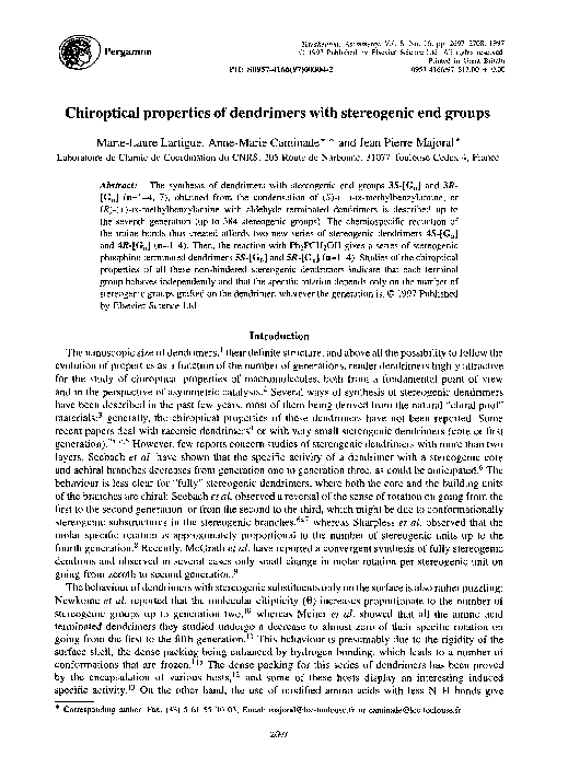 (PDF) Chiroptical properties of dendrimers with stereogenic end groups