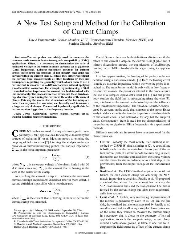 (PDF) A New Test Setup and Method for the Calibration of Current Clamps