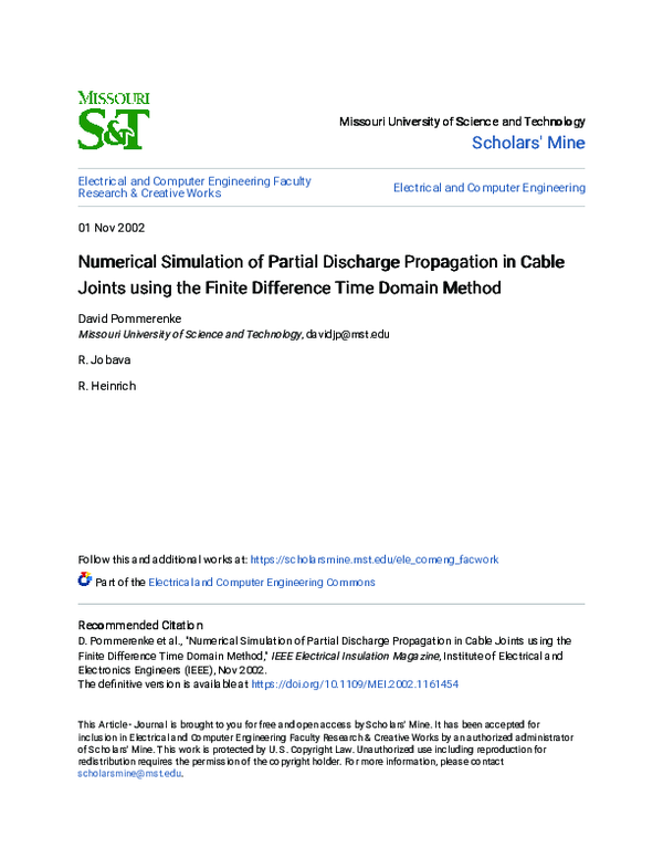 Pdf Fdtd Simulation Of Partial Discharge In Cables