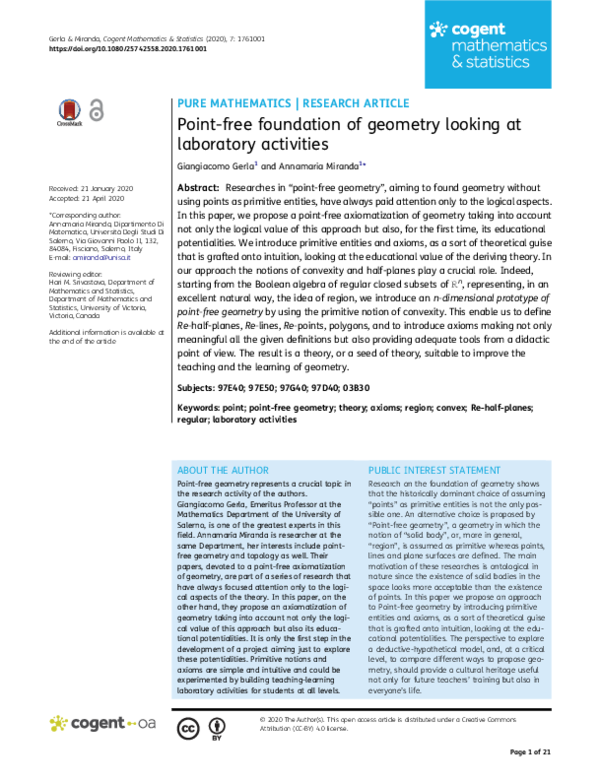 (PDF) Point-Free Geometry: Axiomatization and Educational Insights