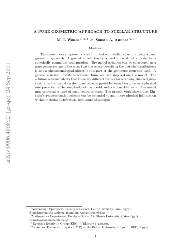 (PDF) A pure geometric approach to stellar structure