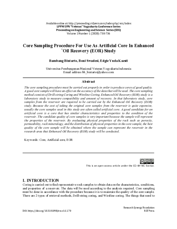 (PDF) Core Sampling Procedure For Use As Artificial Core In Enhanced ...