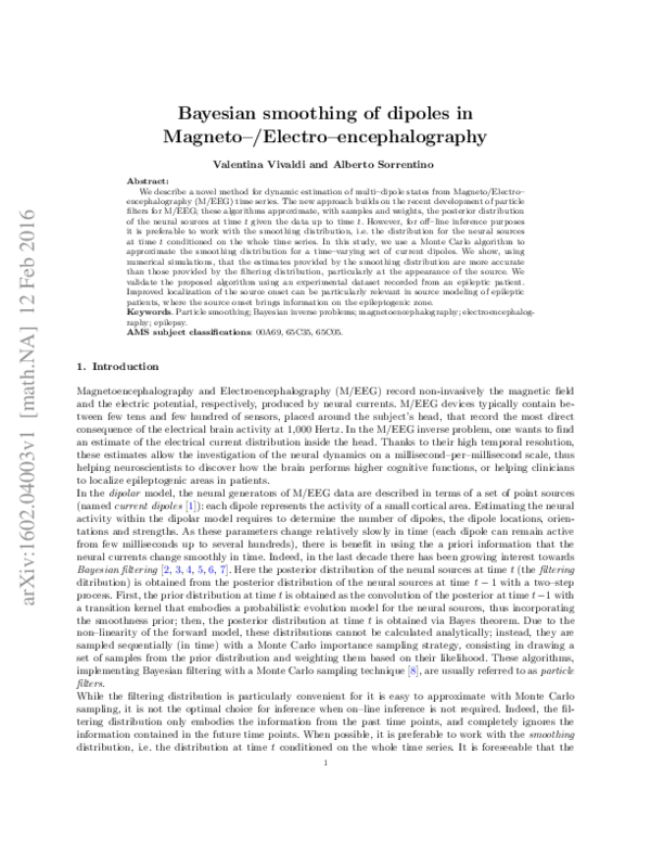 (PDF) Bayesian smoothing of dipoles in magneto-/electroencephalography