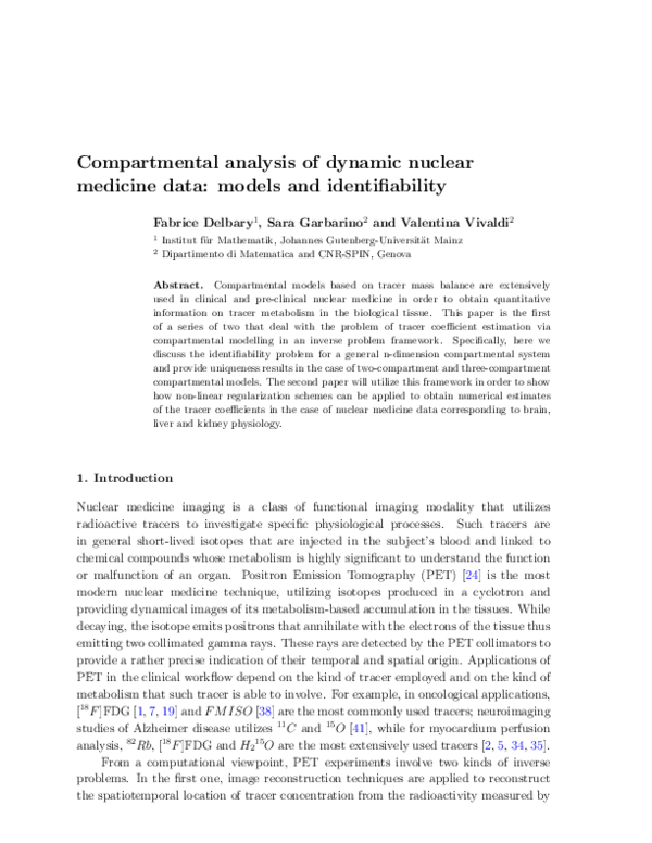 (PDF) Compartmental analysis of dynamic nuclear medicine data: models and identifiability ...