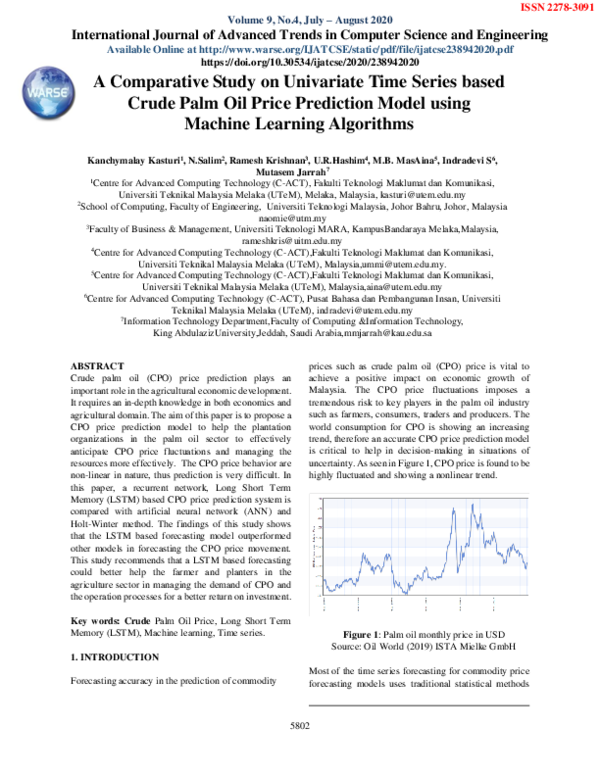 (PDF) A Comparative Study on Univariate Time Series based Crude Palm Oil Price Prediction Model ...