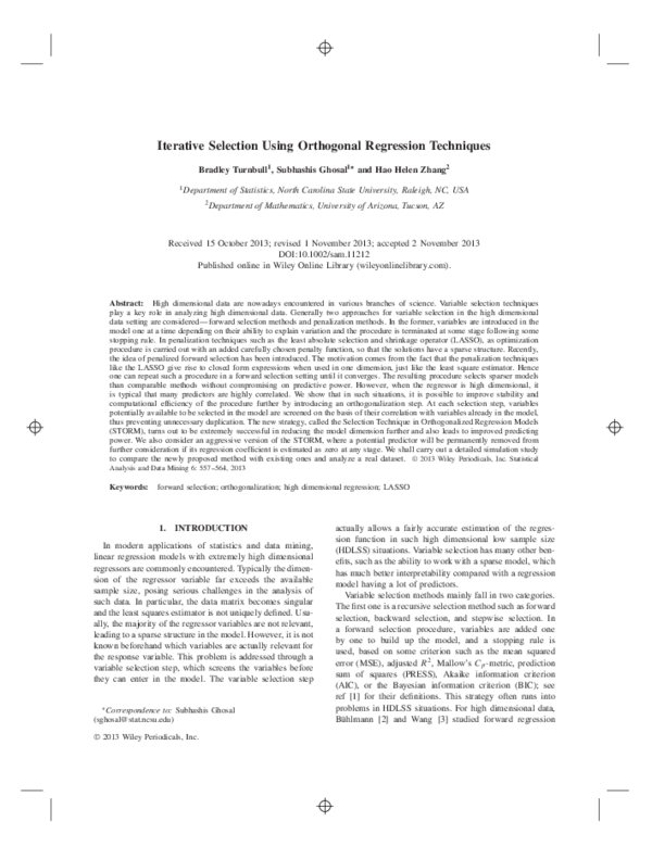 (PDF) Iterative selection using orthogonal regression techniques