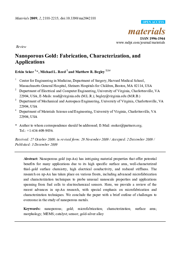 (PDF) Review Nanoporous Gold: Fabrication, Characterization, and ...