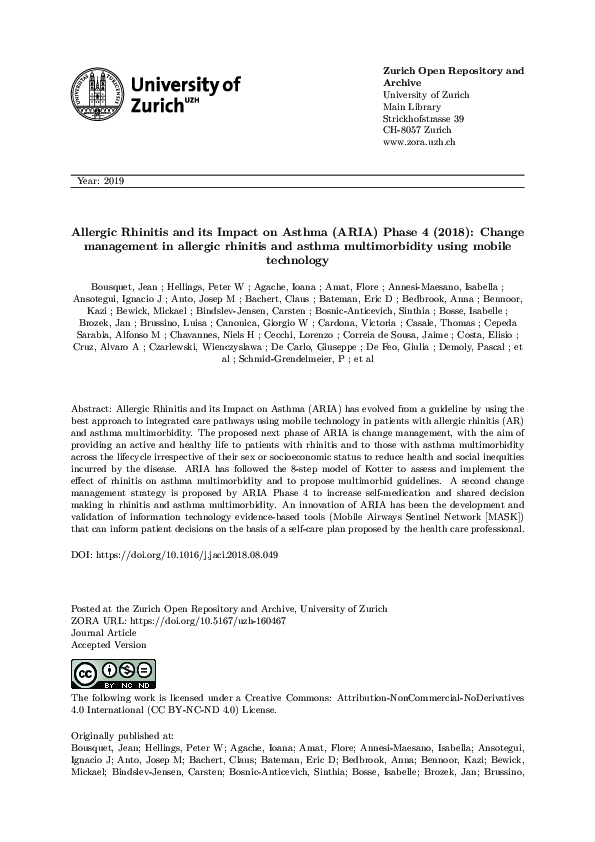 (PDF) Allergic Rhinitis and its Impact on Asthma (ARIA) Phase 4 (2018): Change management in ...