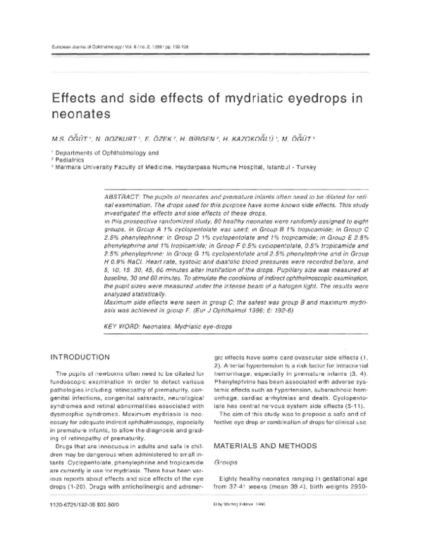 (PDF) Effects and Side Effects of Mydriatic Eyedrops in Neonates