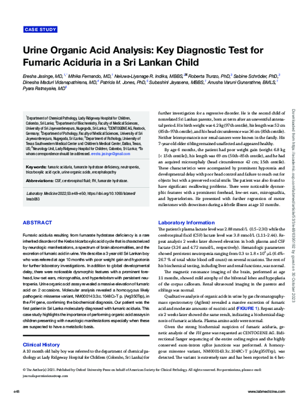 (PDF) Urine Organic Acid Analysis: Key Diagnostic Test for Fumaric ...