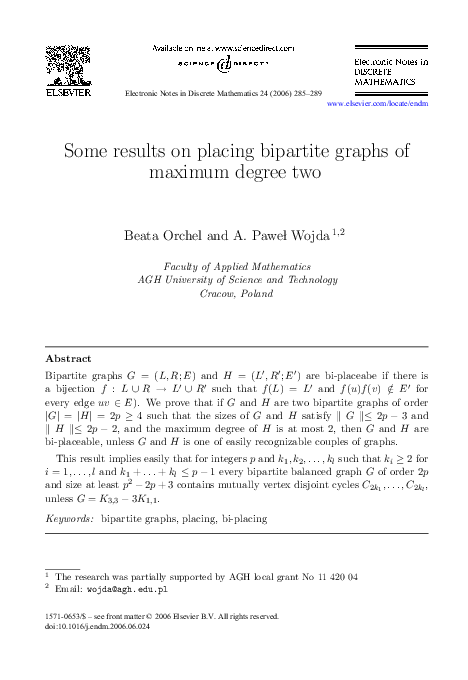 (PDF) Some results on placing bipartite graphs of maximum degree two