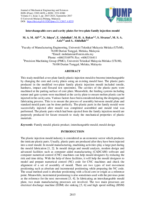 (PDF) Interchangeable core and cavity plates for two-plate family ...