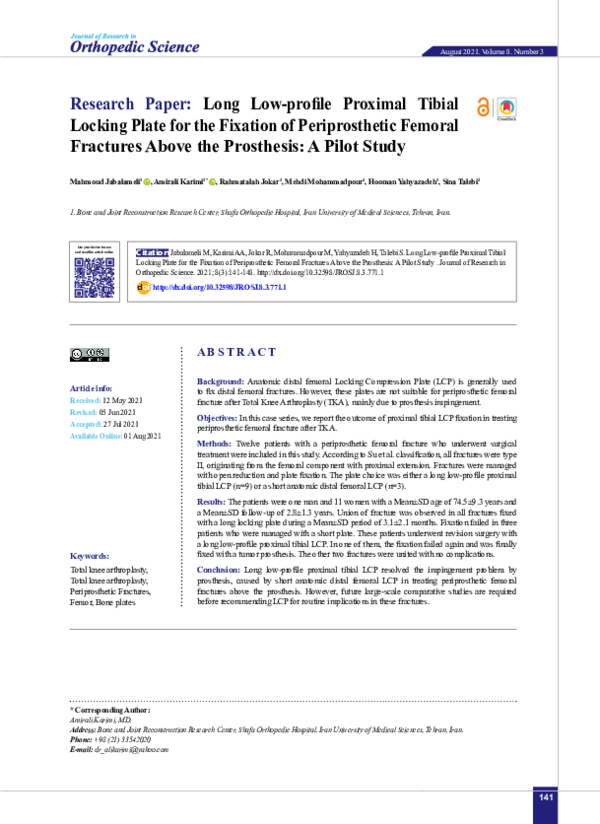 (PDF) Long Low-profile Proximal Tibial Locking Plate for the Fixation of Periprosthetic Femoral ...