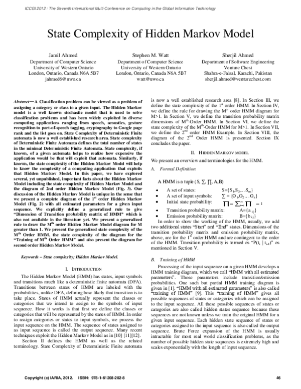 Pdf Hidden Markov Model State Complexity Insights 