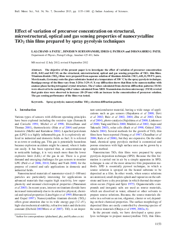 (PDF) Effect of variation of precursor concentration on structural, microstructural, optical and ...
