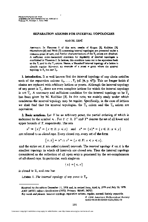 (PDF) Separation Axioms for Interval Topologies