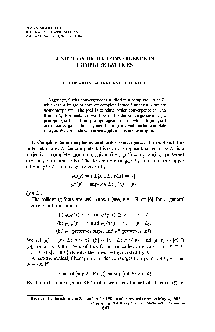 Pdf A Note Of Order Convergence In Complete Lattices