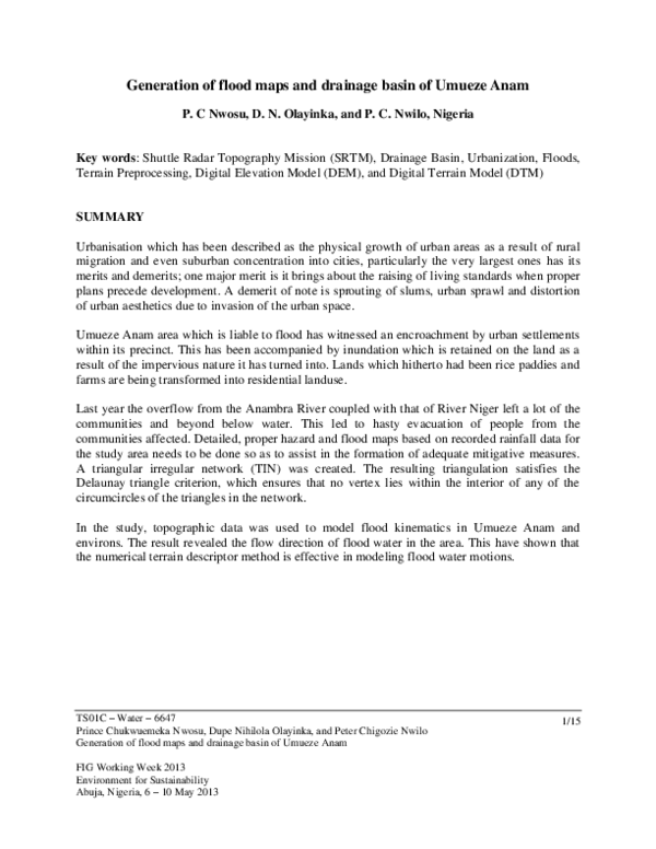 (PDF) Generation of flood maps and drainage basin of Umueze Anam