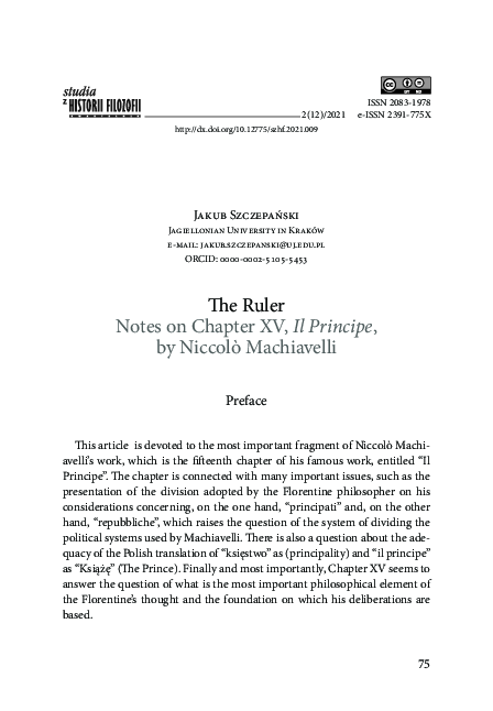 (PDF) The Ruler Notes on Chapter XV, "Il Principe", by Niccolò ...