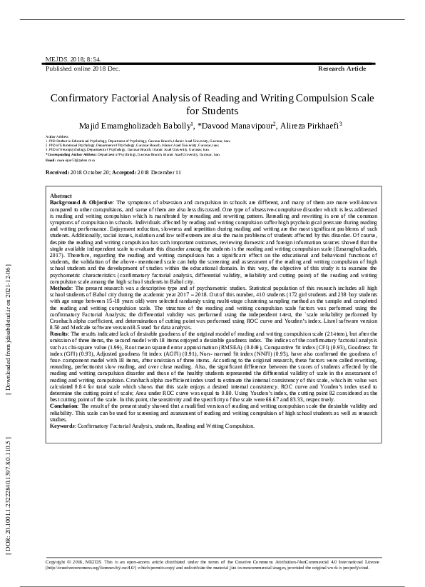 (PDF) Confirmatory Factorial Analysis of Reading and Writing Compulsion ...