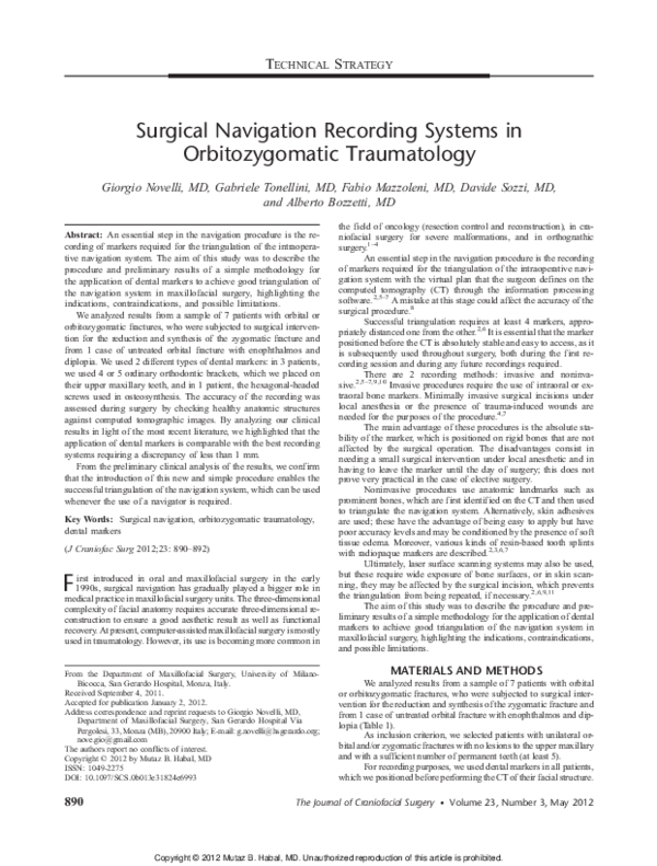 (PDF) Surgical Navigation Recording Systems in Orbitozygomatic Traumatology