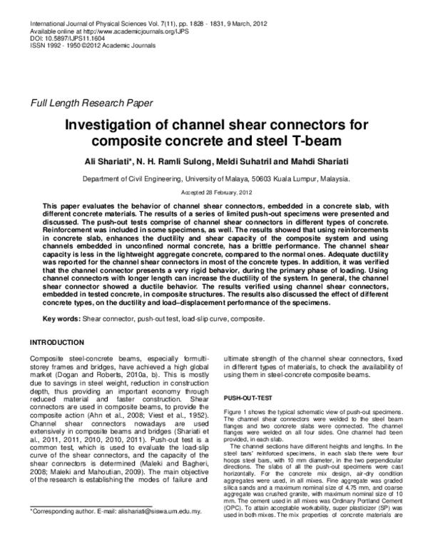 (PDF) Investigation of channel shear connectors for composite concrete ...