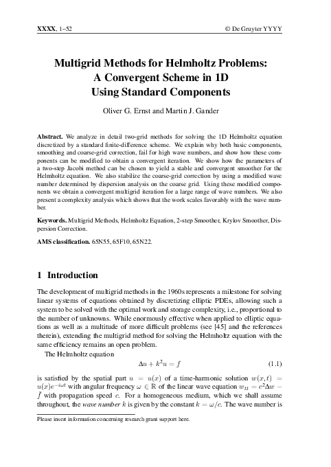 (PDF) Multigrid methods for Helmholtz problems: A convergent scheme in 1D using standard components