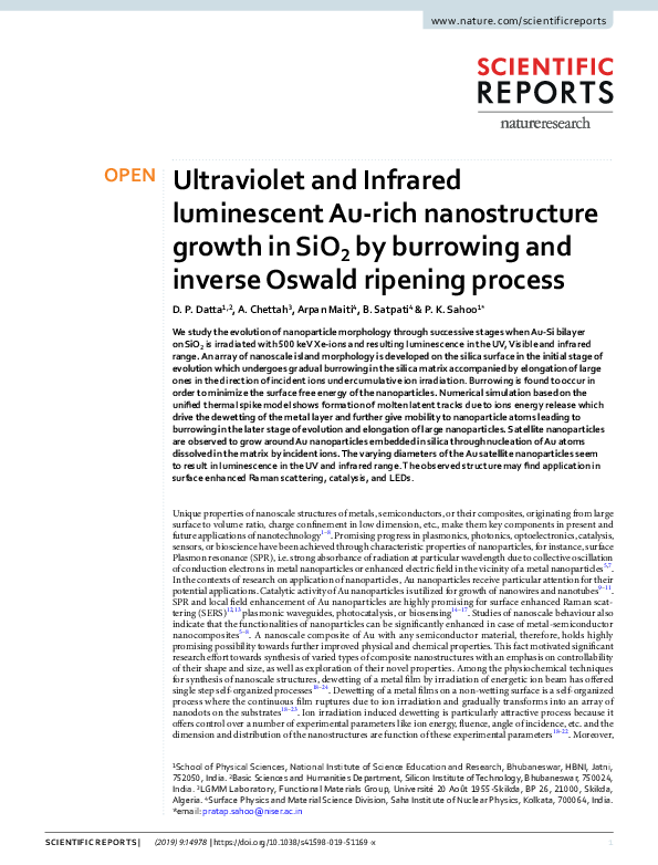 (PDF) Ultraviolet and Infrared luminescent Au-rich nanostructure growth in SiO2 by burrowing and ...