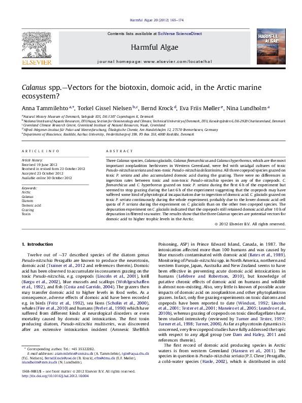 (PDF) Calanus spp.—Vectors for the biotoxin, domoic acid, in the Arctic ...