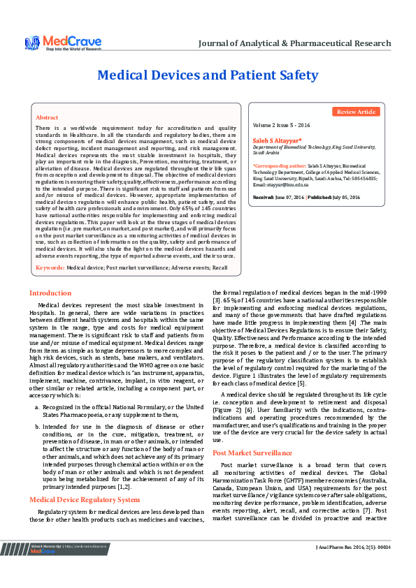 (PDF) Medical Devices and Patient Safety