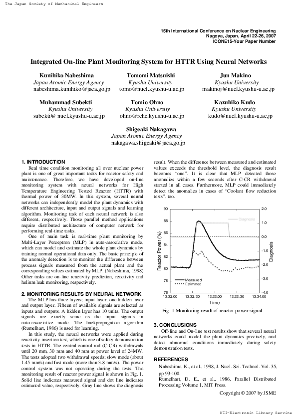 (PDF) ICONE15-10208 Integrated On-line Plant Monitoring System for HTTR ...