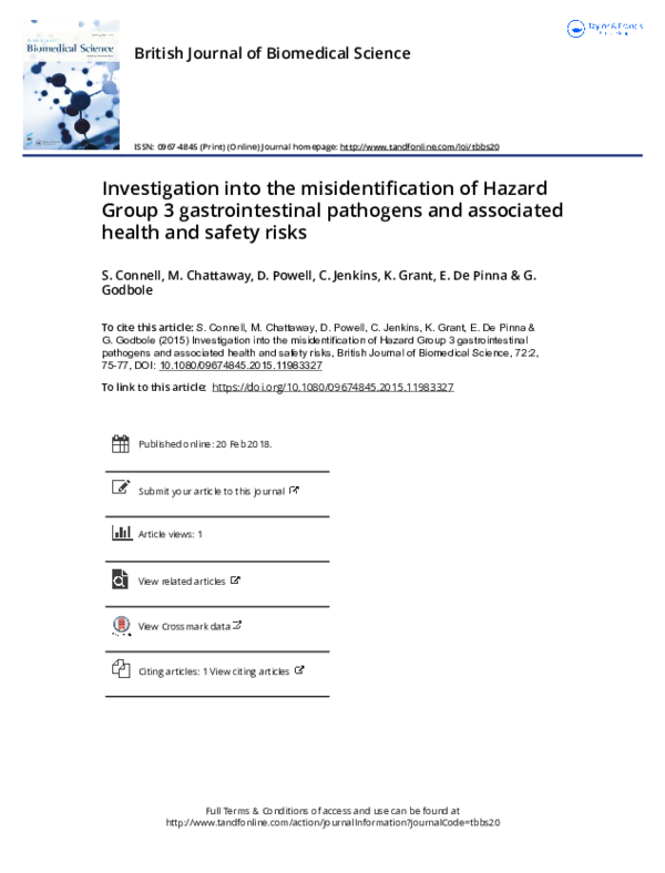 (PDF) Investigation into the misidentification of Hazard Group 3 ...