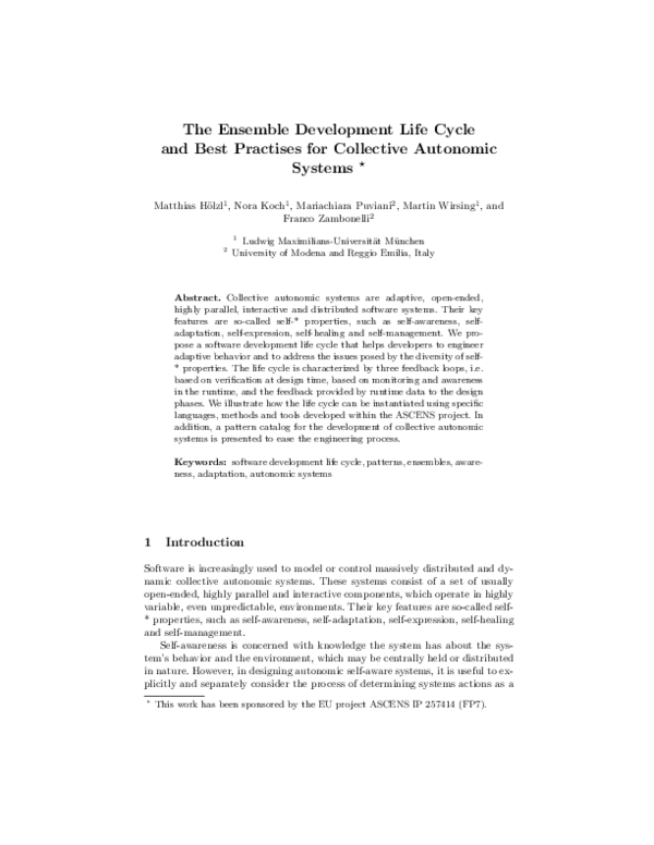 (PDF) The Ensemble Development Life Cycle and Best Practices for Collective Autonomic Systems