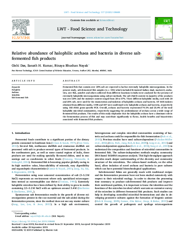 (PDF) Relative abundance of halophilic archaea and bacteria in diverse salt-fermented fish products