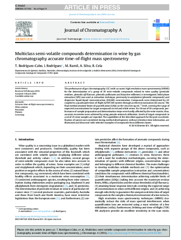 (PDF) Multiclass semi-volatile compounds determination in wine by gas ...