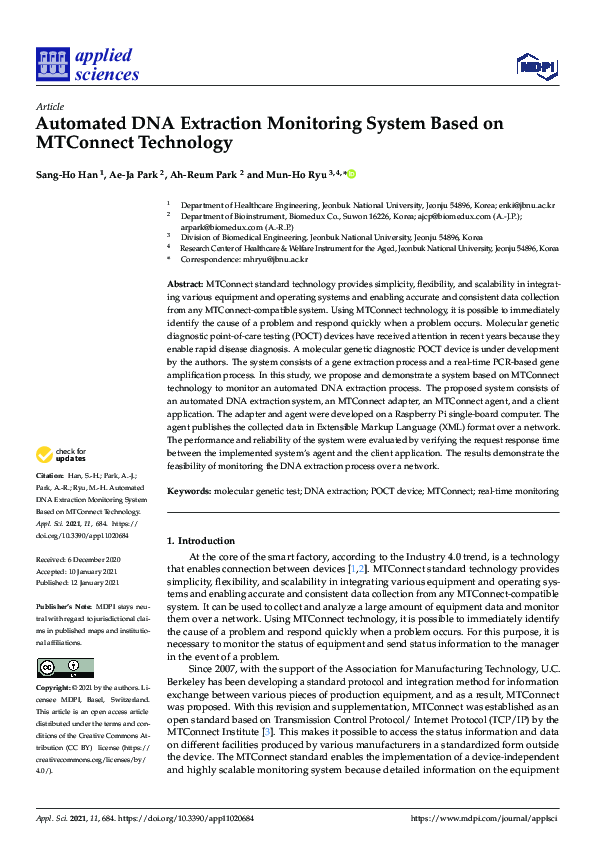 Pdf Automated Dna Extraction Monitoring System Based On Mtconnect Technology