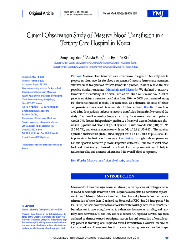(PDF) Clinical Observation Study of Massive Blood Transfusion in a ...