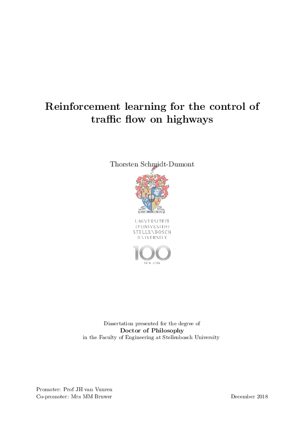 (PDF) Reinforcement learning for the control of traffic flow on highways