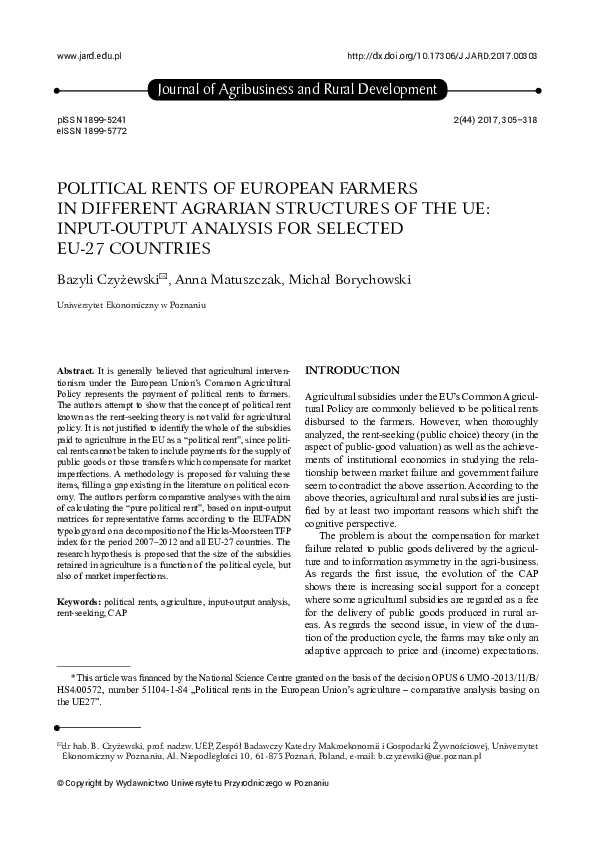 (PDF) Political Rents of European Farmers in Different Agrarian ...