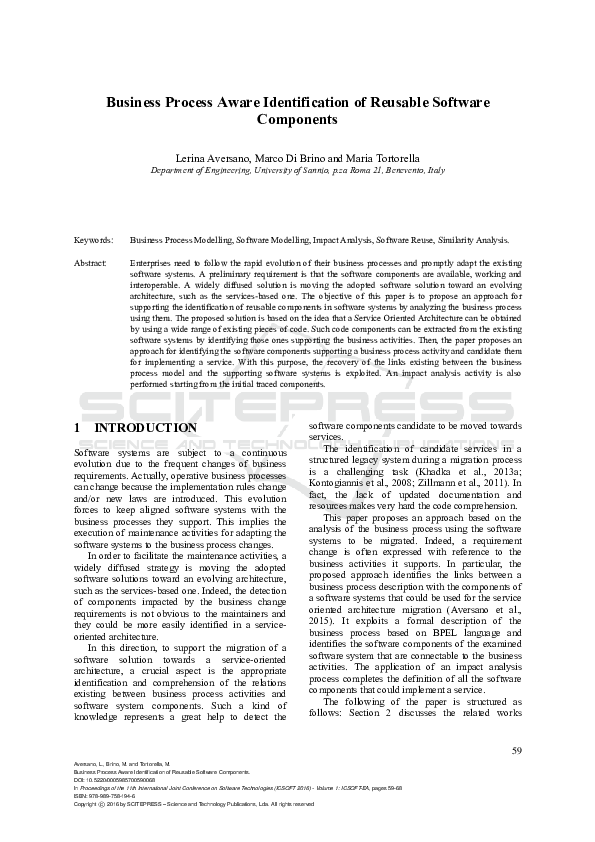 (PDF) Business Process Aware Identification of Reusable Software Components