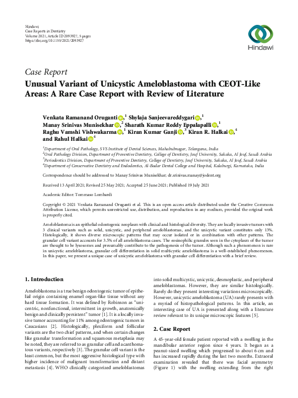 (PDF) Unusual Variant of Unicystic Ameloblastoma with CEOT-Like Areas ...