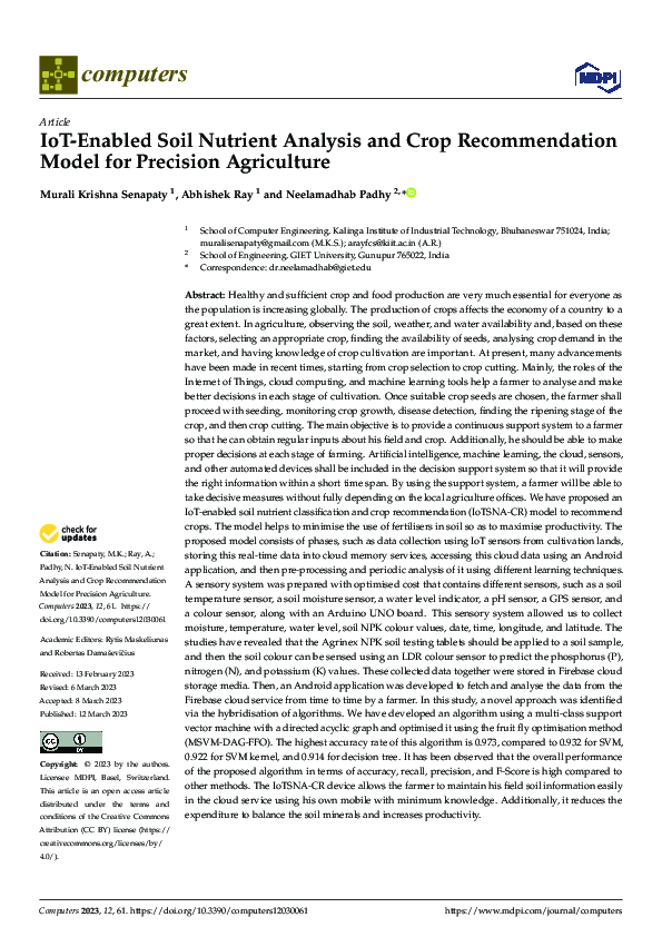 (PDF) IoT-Enabled Soil Nutrient Analysis and Crop Recommendation Model ...