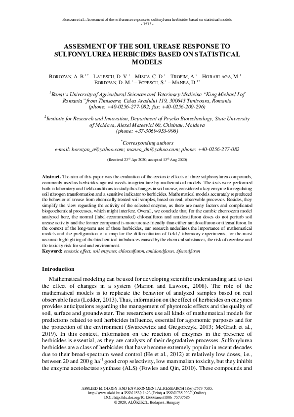 (PDF) Assesment of the Soil Urease Response to Sulfonylurea Herbicides ...