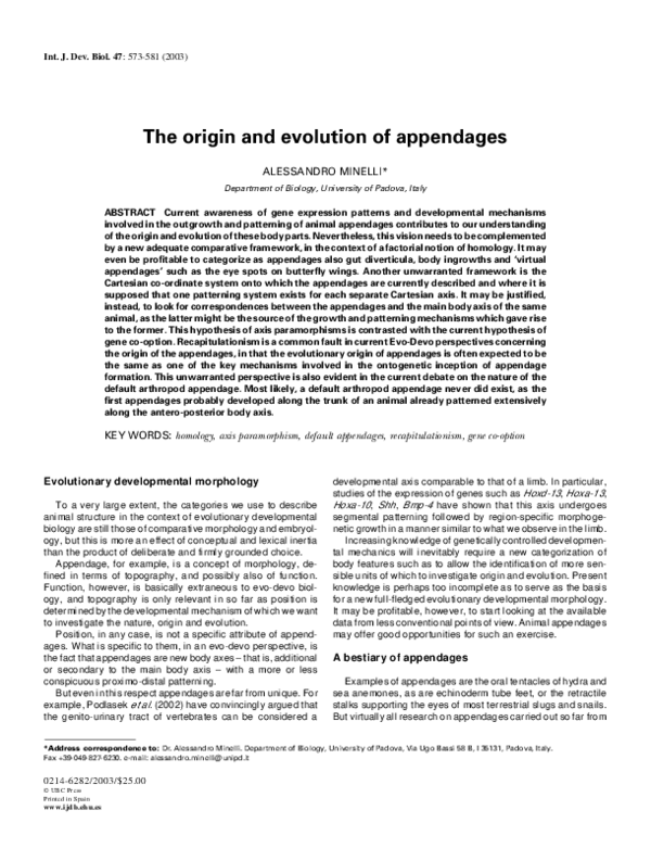 (PDF) The origin and evolution of appendages