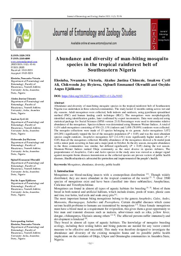 (PDF) Abundance and diversity of man-biting mosquito species in the ...